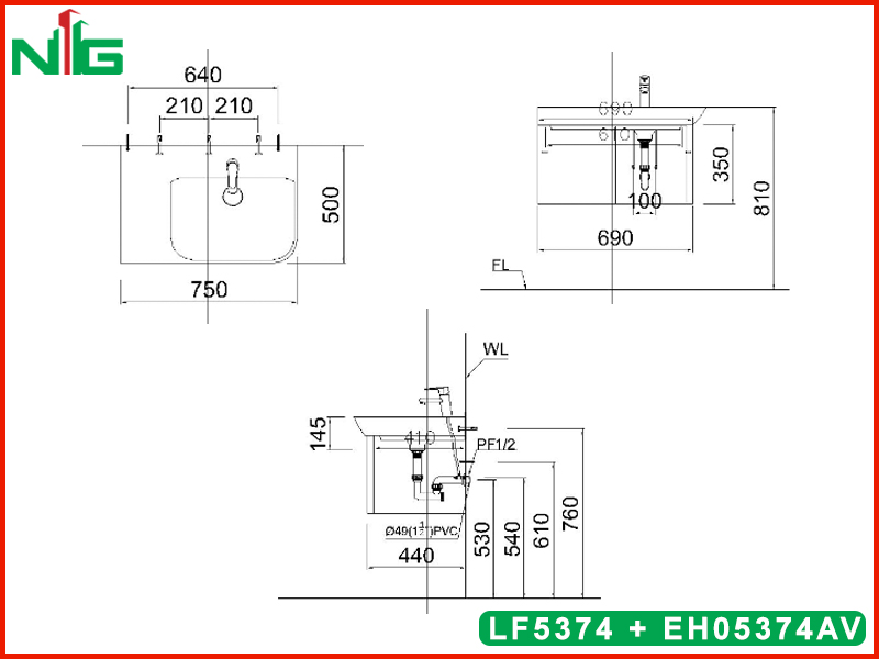 Tủ Lavabo Treo Tường CAESAR LF5374 + EH05374AV